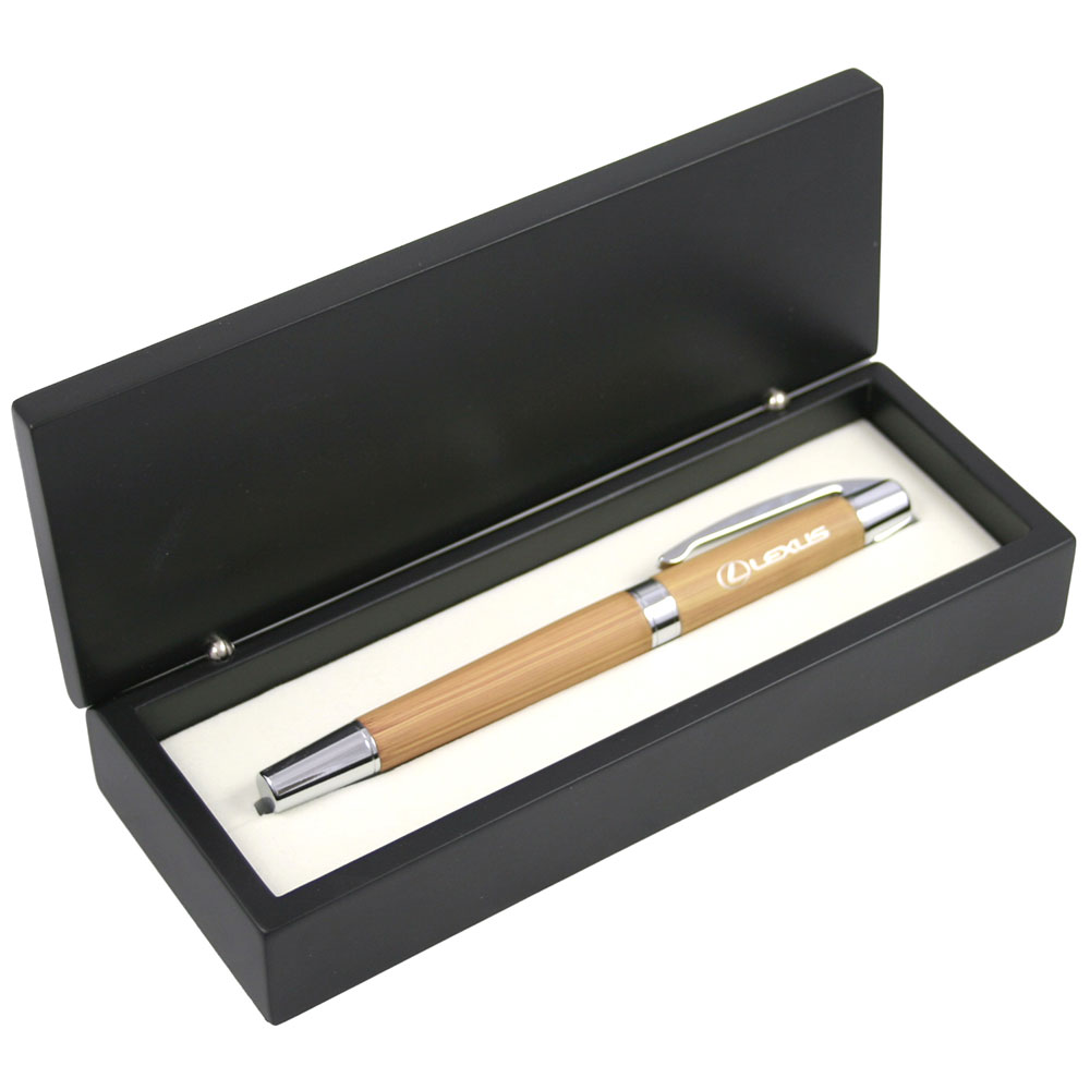 Metal Bamboo Finish Roller Ball Pen In Wooden Box Vp8442