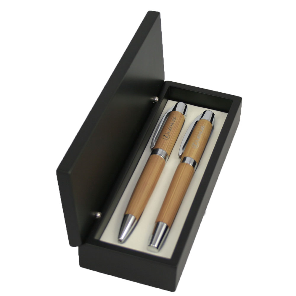 Metal Bamboo Design Ballpoint and Roller Ball Pen Set | S6442